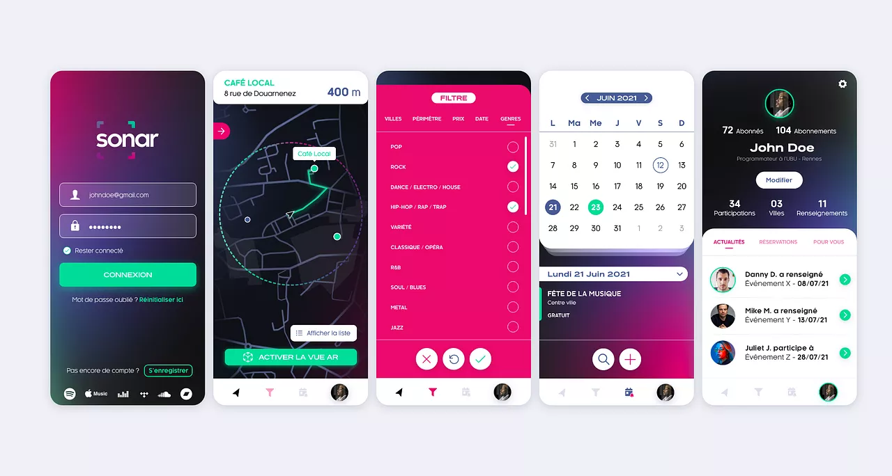 SONAR - MOBILE APP UI DESIGN par ArnaudMahe